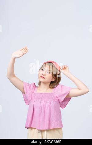 Photo of cute pretty young lady dressed warm coat listening music ...