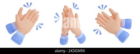3D render hands clapping with sound effect illustration isolated on white background. Applausing ...