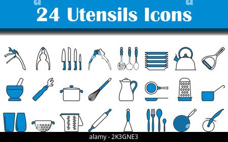 Utensils Icon Set. Editable Bold Outline With Color Fill Design. Vector ...