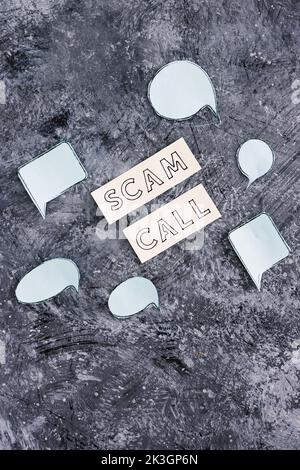 scam calls and personal data theft concept, text with comic bubbles ...