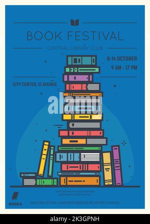 Open book poster. Isolated template illustration in monochrome icon ...