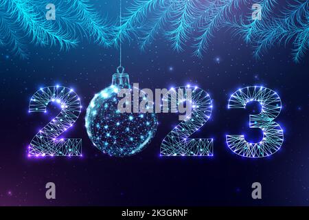 Happy new year 2023 greeting card with cannabis leaf. Low poly style ...