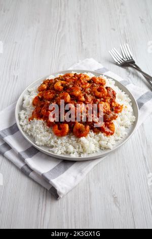 Homemade Cuban Shrimp Creole on a Plate on a gray surface, side view ...