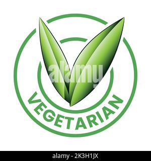 Vegetarian Round Icon with Shaded Green Leaves isolated on a White ...