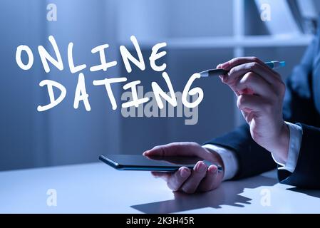Text sign showing Online Dating. Conceptual photo Searching Matching ...