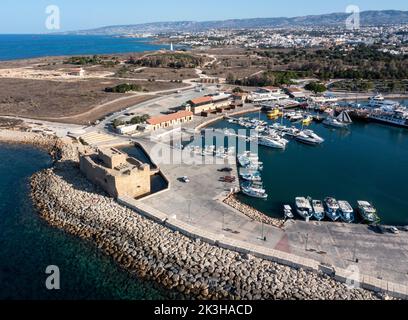 Aerial view of Paphos harbour and fort, Paphos, Cyprus Stock Photo - Alamy