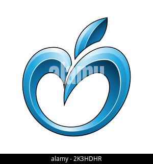Apple Icon in Shades of Blue and Black isolated on a White Background ...