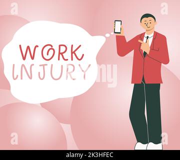 Sign displaying Work Injury. Business idea Accident in job Danger ...