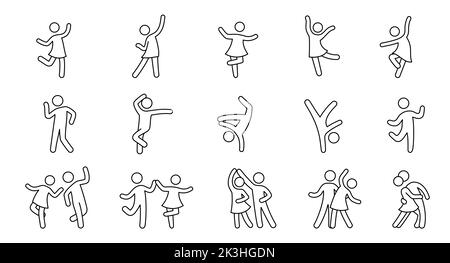..Pictogram dancer stick figure icon set. Black pictogram party dancing ...