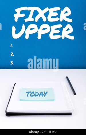 Writing displaying text Fixer Upper. Conceptual photo house in need of ...