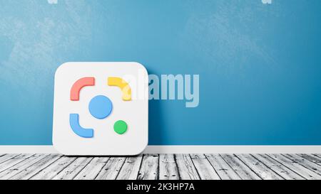 Google Lens Logo on Wooden Floor Against Wall Stock Photo - Alamy