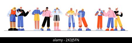 School bully torment classmates. Aggressive teenagers laugh and ...