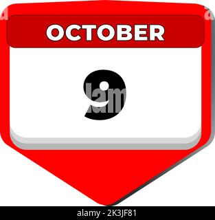 October, 9th calendar icon vector, concept of schedule, business and ...