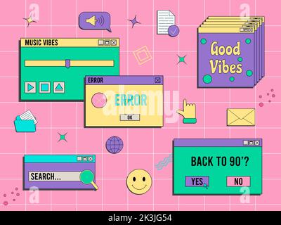 Set of vaporwave UI and UX elements. PC retro game frame. Nostalgic style 70s, 80s, 90s Stock ...