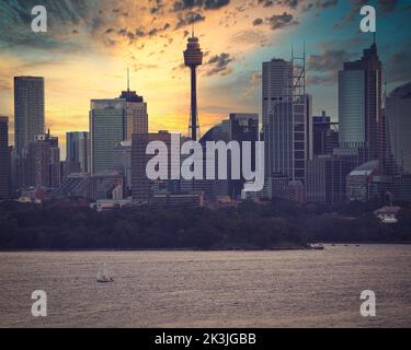 A scenic shot of the Toronto cityscape with modern buildings and clouds ...