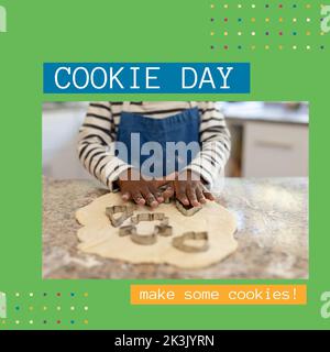 Composition of cookie day make some cookies text over caucasian girl ...