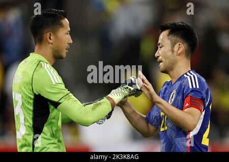 DUSSELDORF - (lr) Maya Yoshida of Japan Japan goalkeeper Shuichi Gonda ...