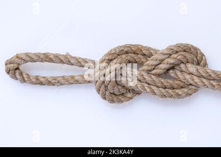 rope forming flake knot per sinus ,Balearic islands, Spain Stock Photo ...