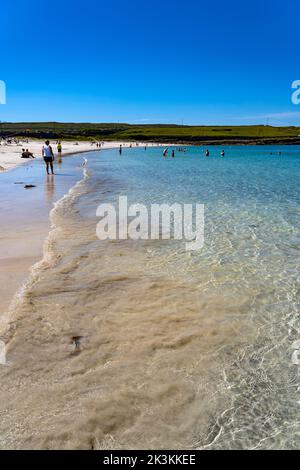 The azure waters of Kilmurvey beach, Inishmore, the largest of the Aran ...