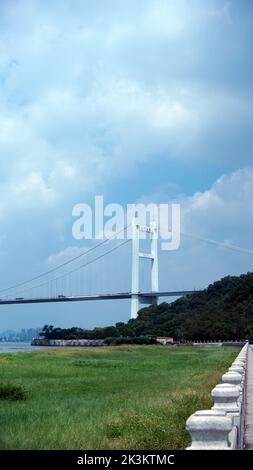 A vertical shot of the Humen Pearl River Bridge at Dongguan City in ...