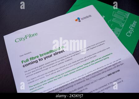 Letter from CityFibre notifying of disruption due to full fibre ...