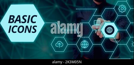 Hand writing sign Basic Icons, Business overview pictogram or ideogram ...