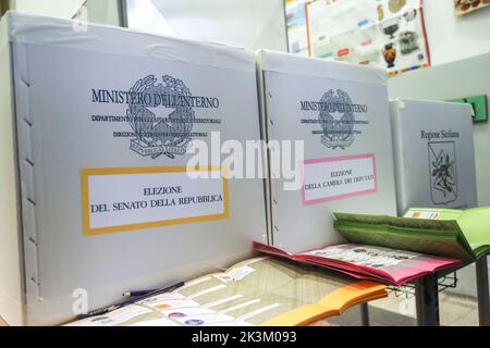 The Italian Parliamentary election takes place at a polling station on ...