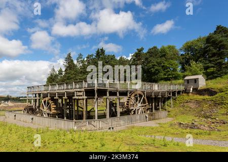 Mining waterwheels in a recreation, Nenthead, Cumbria, UK Stock Photo ...