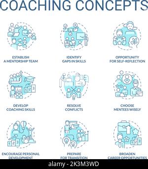 Coaching and mentorship outline icons collection. Mentoring, Coaching, Guidance, Support ...