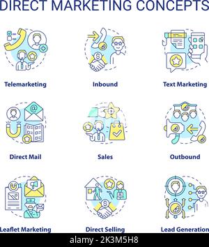 Advertising and targeting linear icons set. Segmentation, Demographics, Persona, Psychographics ...