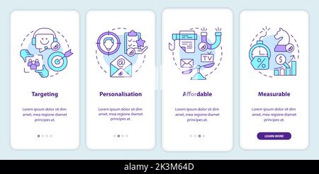 Benefits of direct marketing onboarding mobile app screen set Stock ...