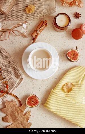 Fall feminine background, aesthetic coffee time - sweater, cinnamon ...