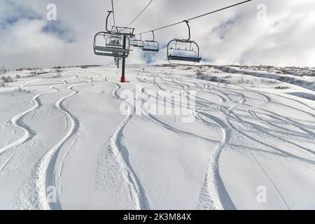 Ski Slope with Fresh Curves, Deep Snow Stock Photo - Alamy