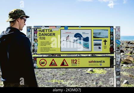 Warning sign, Danger, Reynisfjara beach, Vik, Iceland Stock Photo - Alamy