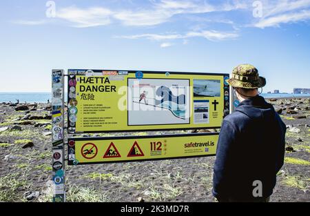 Warning sign, Danger, Reynisfjara beach, Vik, Iceland Stock Photo - Alamy