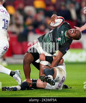 London Irish's Tarek Haffar in action during the Premiership Rugby Cup ...