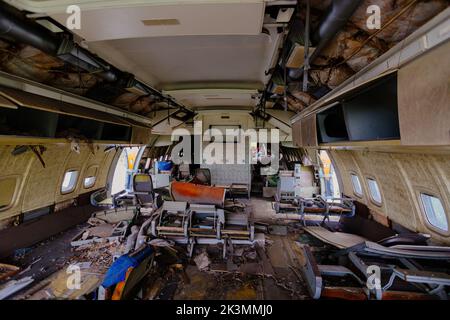 Inside wrecked broken passenger airplane Stock Photo - Alamy