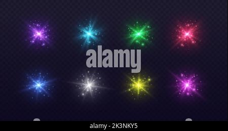 Lens flares with sparkles, white starbursts set, shiny camera flashes ...
