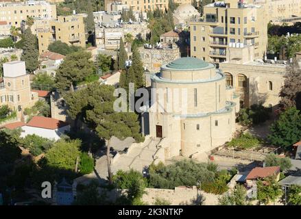 Aerial view of the St. Rosary Monastery and Ethiopian church on Agron ...
