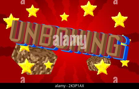 Unboxing. Pixelated word with geometric graphic background. Vector ...