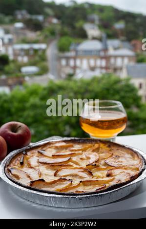 Apple products of Normandy region, homemade baked apple cake and cider ...