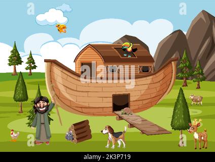 Noah's Ark with wild animals in nature scene illustration Stock Vector Image & Art - Alamy