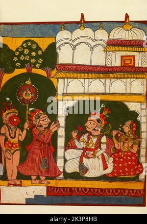 Vintage Indian Asian Art. Rama and Lakshmana slay the demon giant ...