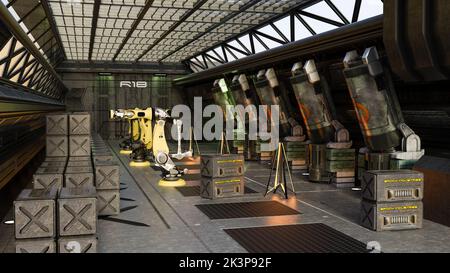 3D rendered science fiction reactor interior scene in spaceship Stock ...