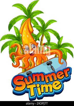 Summer time word with squid cartoon illustration Stock Vector Image ...