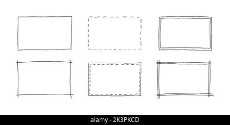 Free hand drawn rectangle frames set. Doodle rectangular shape. Scribble pencil square text box ...