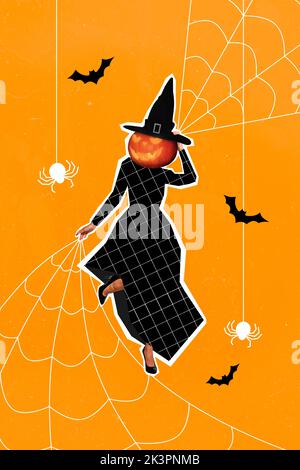 Composite collage picture of dangerous girl witch black white gamma ...