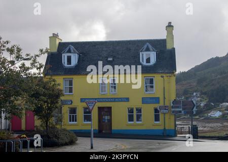 The bright yellow Portree Independent Hostel, Portree, Isle of Skye ...