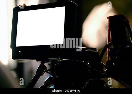 Film set, monitors shooting equipment. Film crew Stock Photo - Alamy