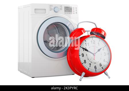 Washing machine with alarm clock, 3D rendering isolated on white ...